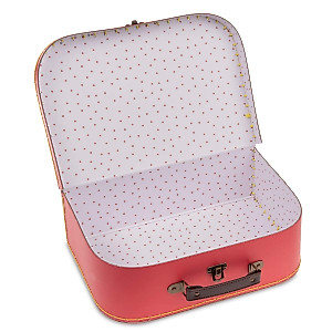 Jewelkeeper Decorative Storage Boxes Set of 3 - World Map Mini Suitcase Style Cardboard Suitcase with Brass Clasps and Handle - Ideal for Travel Decor, Event Props and Gift Presentation