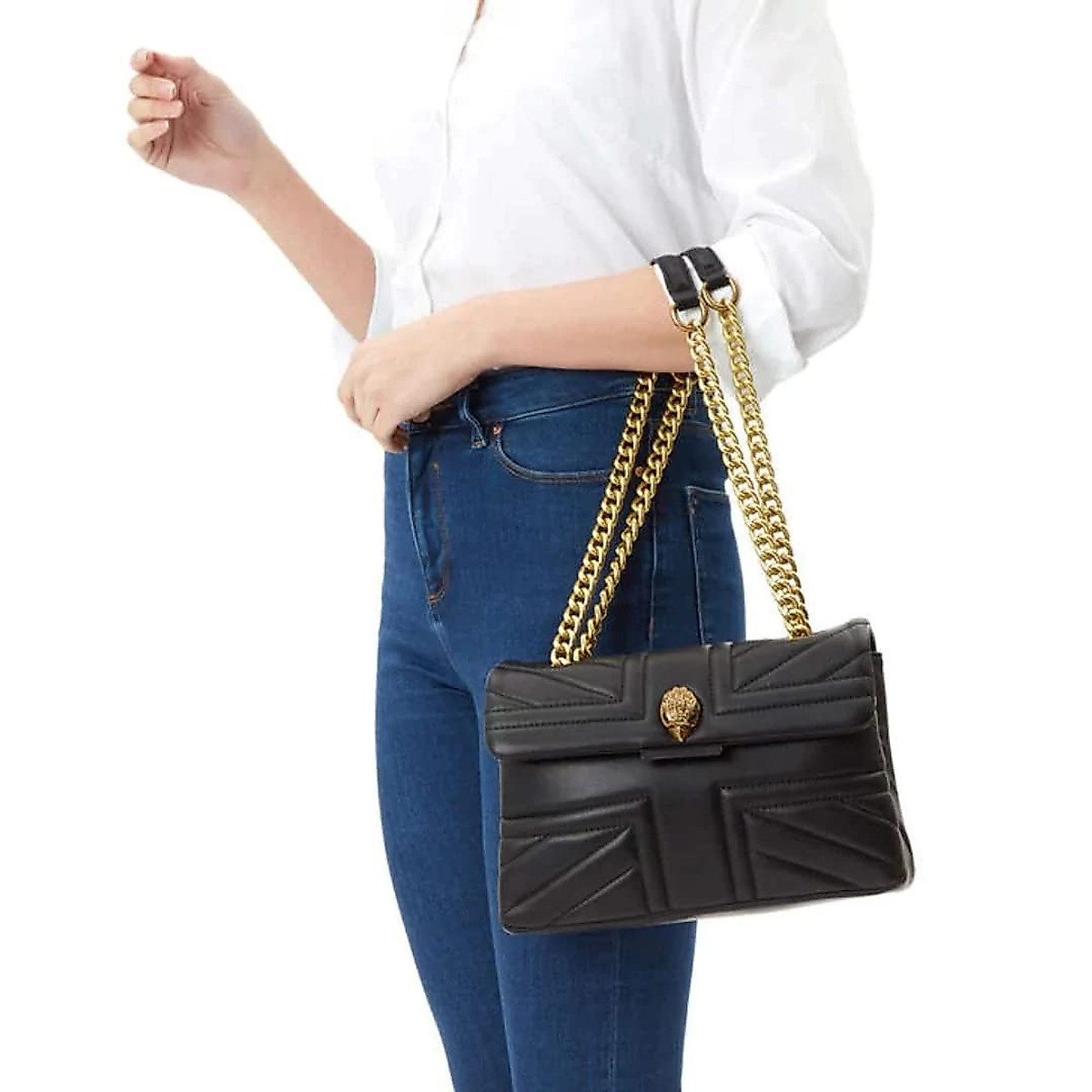 Kurt Geiger Crossbody Women’s Kensington Black Leather Union Jack Quilted Bag
