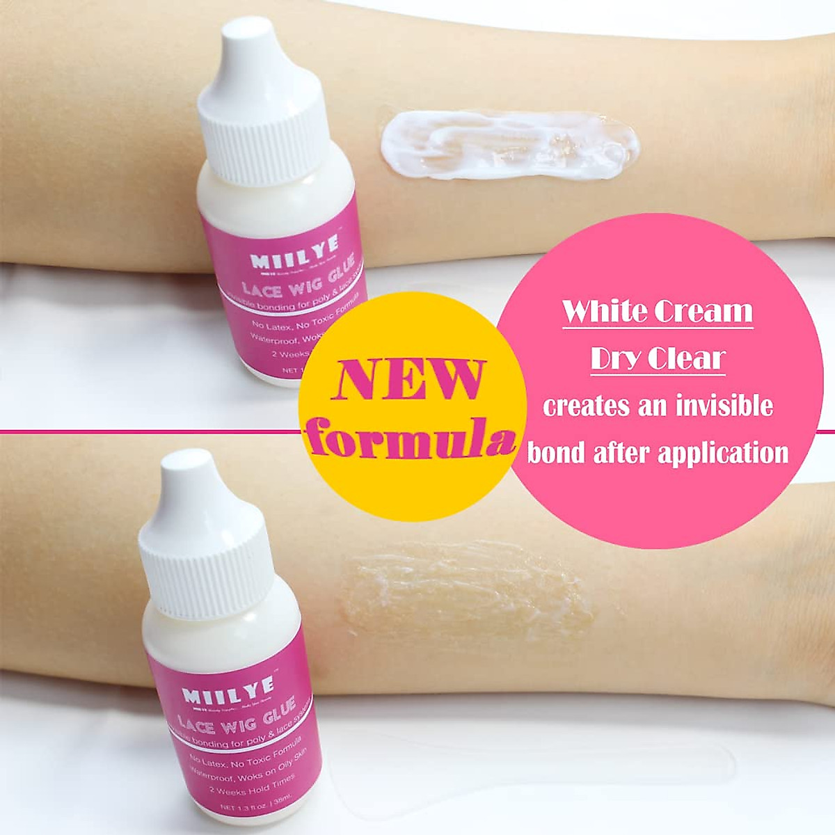 Wig Adhesive and Glue Remover Set, Invisible Waterproof MIILYE Hair Replacement Bonding Glue + Solvent, Strong Hold for Lace Front Wig and Poly Hairpieces, Toupee, Cosmetic Hair Systems