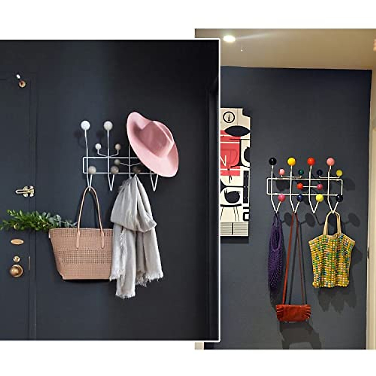 SHISEDECO Classic Hang it All Coat Rack, Mid Century Modern Wall Mounted Coat Hooks with Painted Solid Wooden Balls(Multi Colors Available) (White)