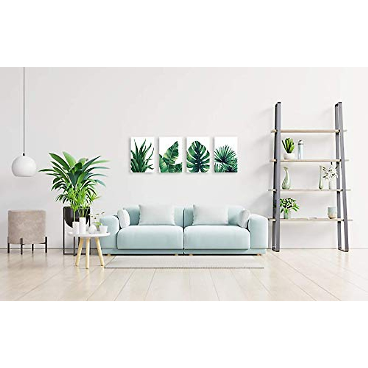 Botanical Prints Wall Art for Bathrooms Canvas Green Leaf Framed Green Plant Wall Art Pictures (12" x 16") Posters Fall Pictures Boho Sage Green Leaf for Bathrooms, 4 Pieces Tropical Plants Pictures Minimalist Greenery Watercolor Painting, Palm Banana Mon