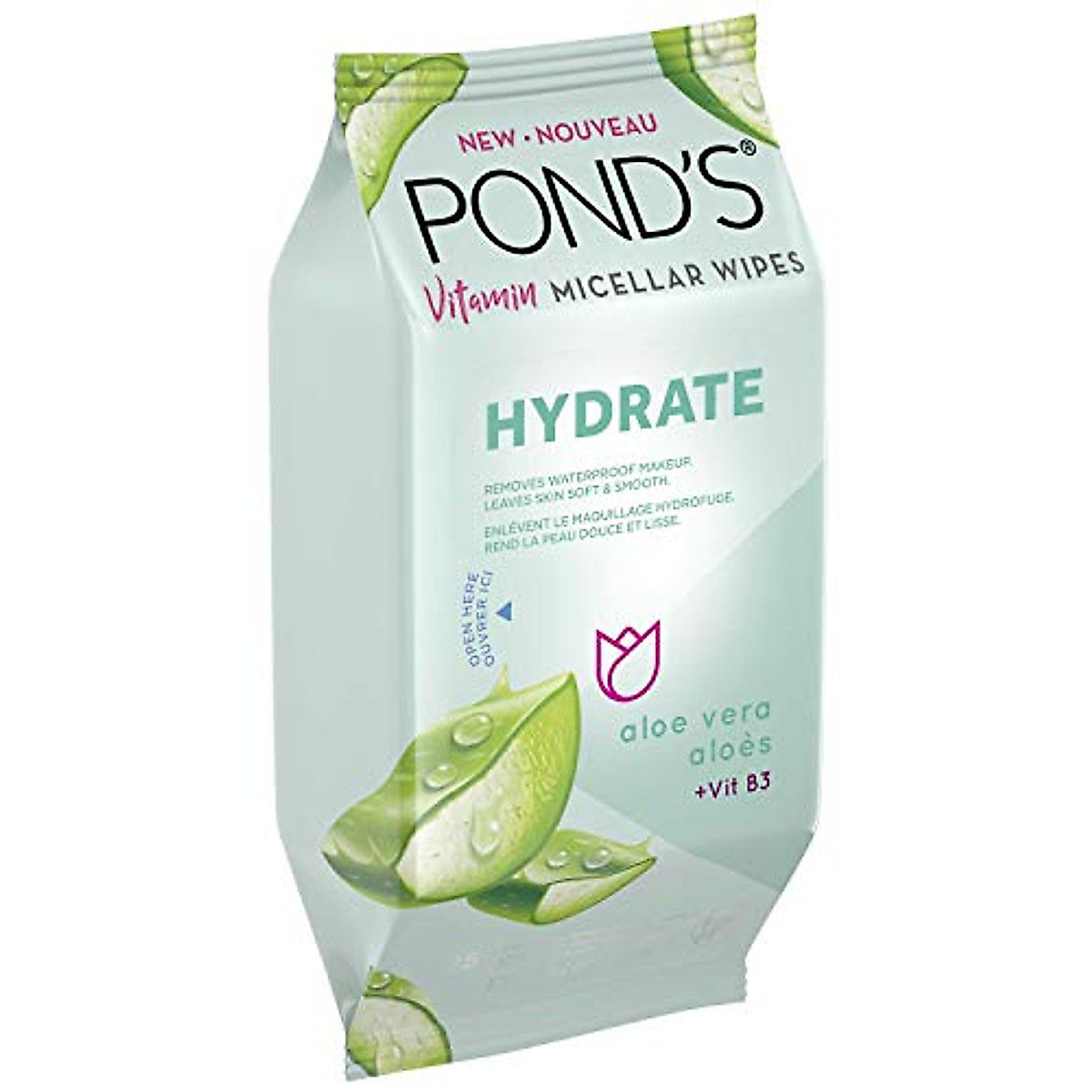 Pond's Vitamin Micellar Wipes For Dry Skin Hydrate Aloe Vera Removes Waterproof Makeup 25 Wipes