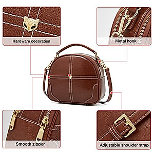 Small Leather Handbags for Women, Genuine Leather Ladies Mini Top-handle Zipper Bags with 2 Type Adjustable Shoulder Strap Women's Fashion Messenger Chain Bags Girls Casual Compact Satchel (Brown)