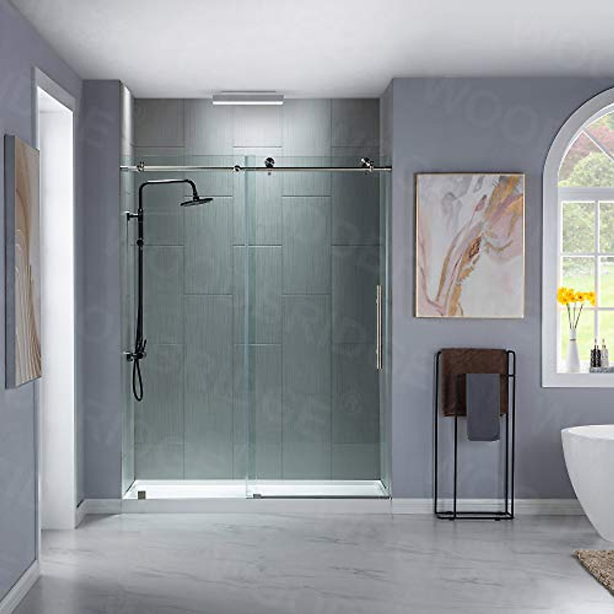 WOODBRIDGE MSDC4876-B Frameless Sliding Glass Shower Door | 44"-48"W x 76"H | Brushed Nickel Finish