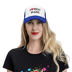 I Love Hot Dad Trucker Hat Sports Baseball Cap Casual Hip-Hop Unisex Leisure Adjustable Size Blue