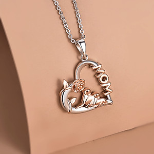 CHIC & ARTSY Dog Mom Necklace Rose Gold Plated 925 Sterling Silver Rose Flower Dog Mom Pendant Necklace Rose Flower and Dog Loving Heart Necklace Dog Mom Daughter Necklace 18"