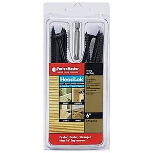 FastenMaster FMHLGM006-12 HeadLOK Heavy-Duty Flathead Fastener, 6 Inches, 12-Count,Black