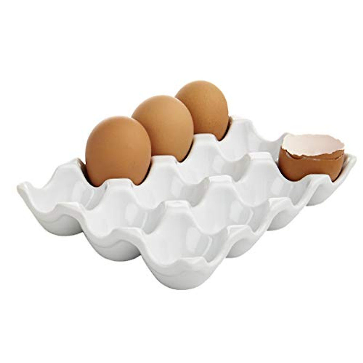 HIC Kitchen Egg Crate, Fine White Porcelain, Holds 1 Dozen Eggs