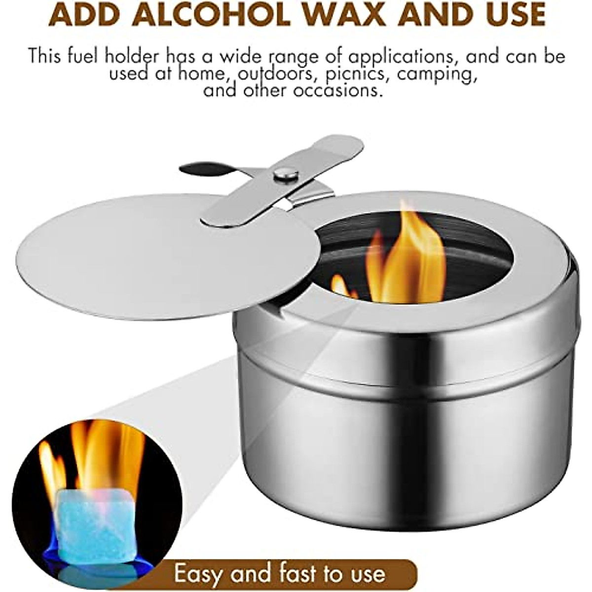 DOITOOL 6Pack Stainless Steel Fuel Holders, Chafing Fuel Holders with Cover, Fuel Holder for Chafing Dish, and Buffet, Barbecue, Party Supplies