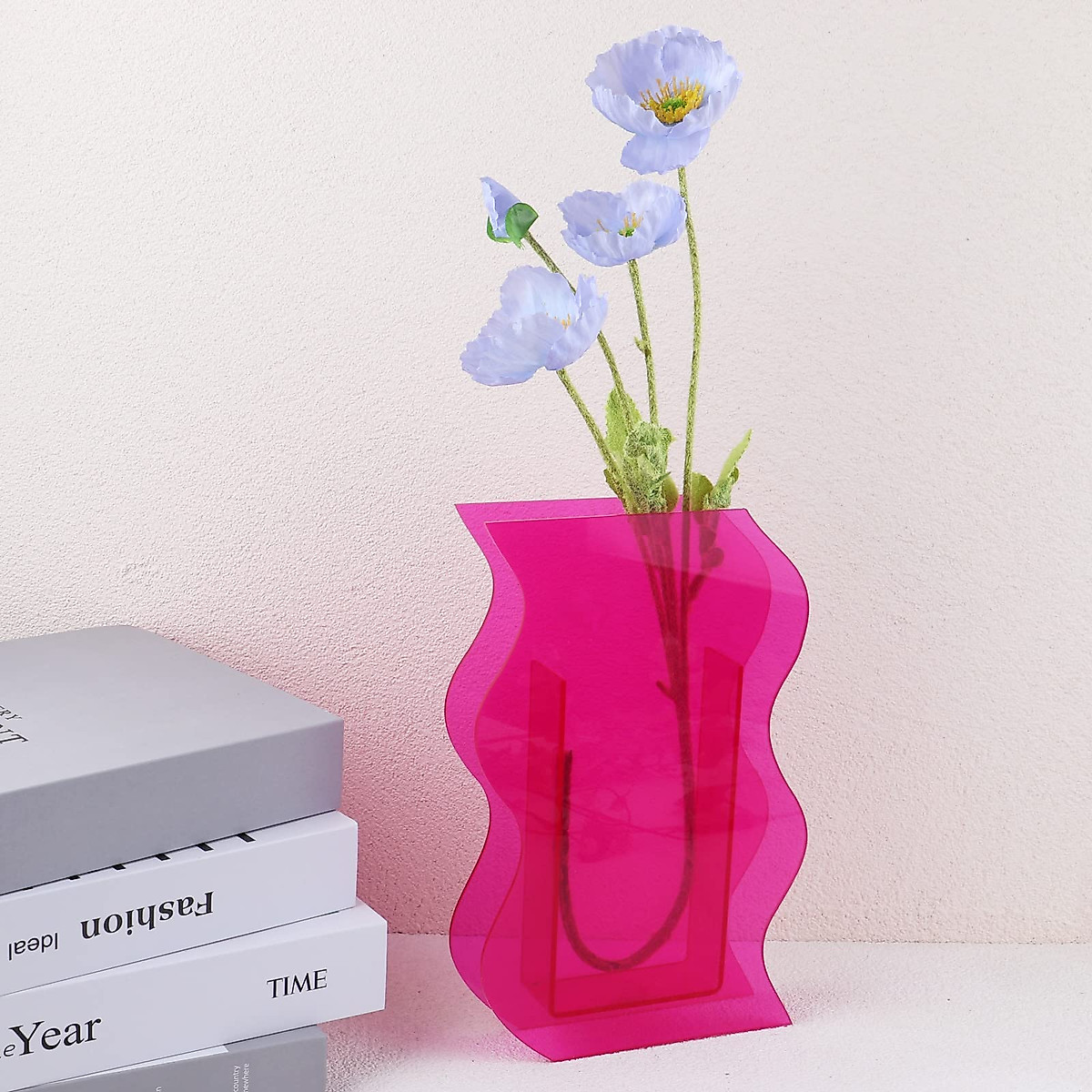 DaizySight Acrylic Flower Vase for Aesthetic Room Decor, Irregular Curvy Wave Plastic Decorative Vase for Bedroom, Living Room Table - Pink Wave