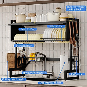 Fixwal Dish Drying Rack 3 Tier Over The Sink Dish Drying Rack for Kitchen Sink Shlef Expandable Height (Black)