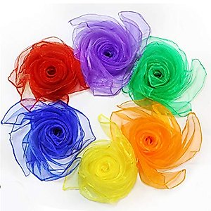 Novelty Place 12Pcs Dance Juggling Scarves, Silk Square Play Scarves for toddlers and kids - Performance Props Musical Instrument Accessories - 6 Colors