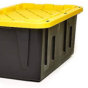 HOMZ Durabilt 27 Gallon Capacity Flip Lid Stackable Heavy Duty Tough Storage Container Tote, Black Base with Yellow Lid (2 Pack)