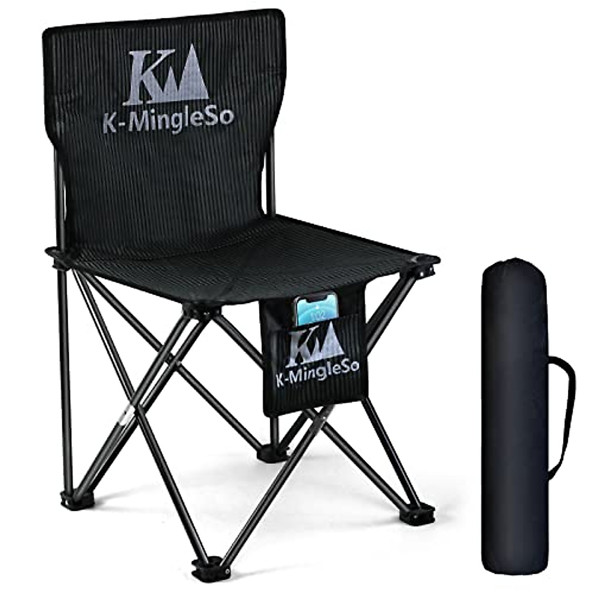 K-MingleSo Upgraded Camping Chair with Front and Large Back Pocket, Lightweight Portable Folding Chair for Fishing Hunting BBQ Travel Picnic Backpacking