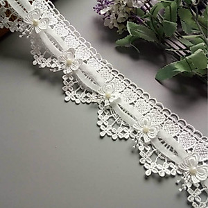 1 Yard White Lace Trim Fabric Bow-Knot Pearl Embroidered Lace Ribbon Handmade DIY Sewing Supplies Craft Clothes Decoration