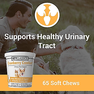 Vet Classics Cranberry Comfort Urinary Tract Pet Supplement for Dogs, Cats – Maintains Dog Bladder Health, Cat Bladder Control – Pet Supplements for Incontinence – 65 Soft Chews