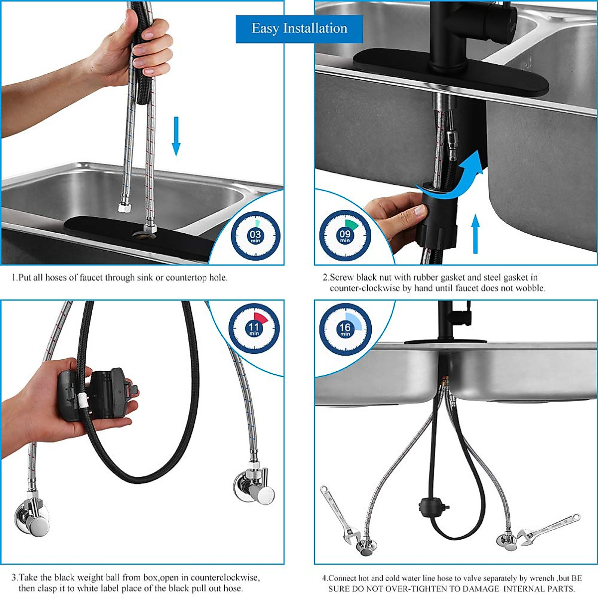 Arofa Matte Black Kitchen Faucet, Kitchen Sink Faucet with Pull Down Sprayer Single Handle Stainless Steel Commercial Modern for 1 or 3 Hole Farmhouse Camper Laundry Utility Rv Bar Sinks