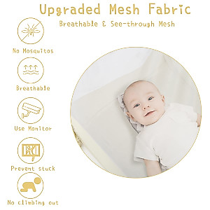 L RUNNZER Pop Up Pack N Play Tent, Baby Crib Net to Keep Baby in, Toddler Mini Crib Canopy for Pack and Play, Mini Cribs & Playard, See Through, Breathable & Portable