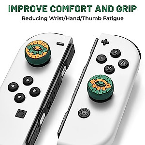 Switch Thumb Grips Joystick Caps Compatible with Nintendo Switch/OLED/Lite Controller Accessories, FUNLAB Cute Silicone Analog Stick Cover for Zelda Fans, 4PCS - Green & Yellow Eyes