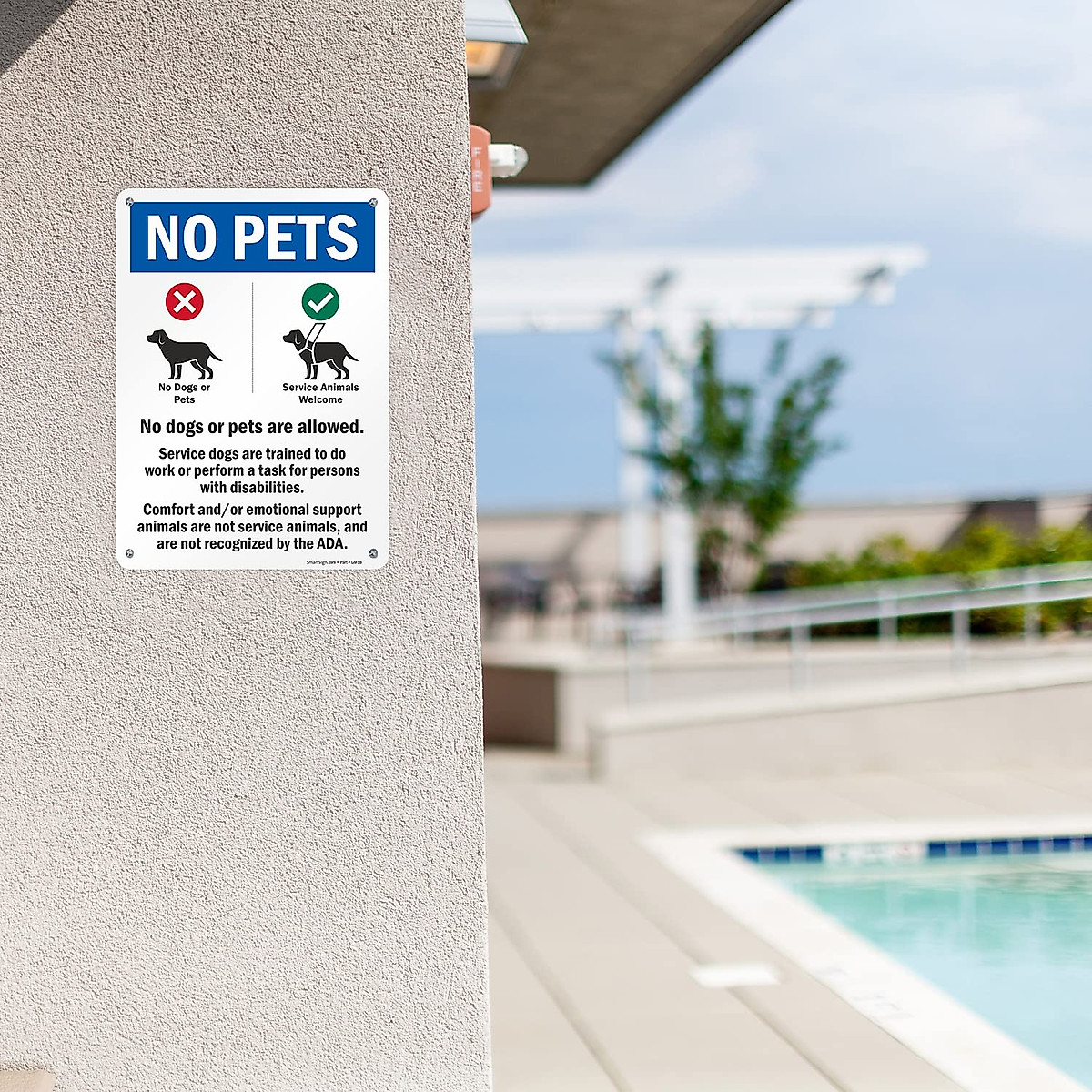 SmartSign 14 x 10 inch “No Pets - No Dogs Or Pets Allowed, Comfort/Emotional Support Animals Not Service...” Metal Sign, 40 mil Laminated Rustproof Aluminum, Multicolor