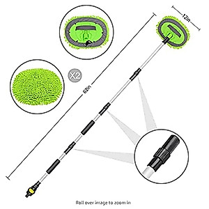 Sengo Chenille Microfiber Car Wash Mop Mitt with Water Flow 62" Aluminum Alloy Long Handle Duster Paint Scratch Free Cleaning Tool Dust Collector for Washing Car,Truck, RV