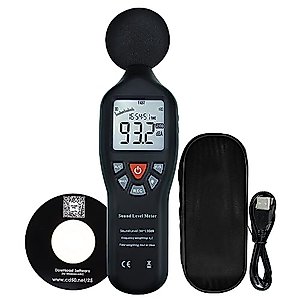 Decibel Meter, Sound Level Meter CD Software Audio Decibel Noise Measure Tester 30 – 130 dB Audio Noise Measuring Range with Backlit LCD Display, Data Record Function