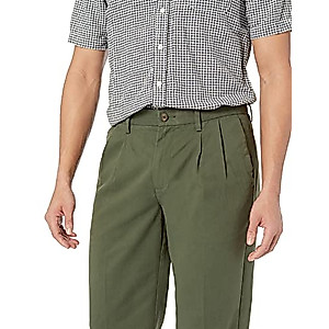 Amazon Essentials Men's Classic-Fit Wrinkle-Resistant Pleated Chino Pant (Available in Big & Tall), Dark Olive, 34W x 29L