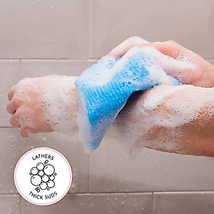 S&T INC. Back Scrubber for Shower, Exfoliating Body Scrubber or Bath Exfoliating Towel for Skin Care, 11.8 Inches x 35.4 Inches, Assorted Pink, 3 Pack