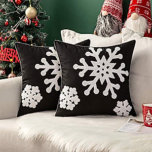 MIULEE Pack of 2 Christmas Decorative Snowflake Throw Pillow Covers Canvas Embroidery Cushion Cases Holiday Decor Soft Pillowcases for Winter Couch Sofa Bedroom Car（Black, 18x18in）