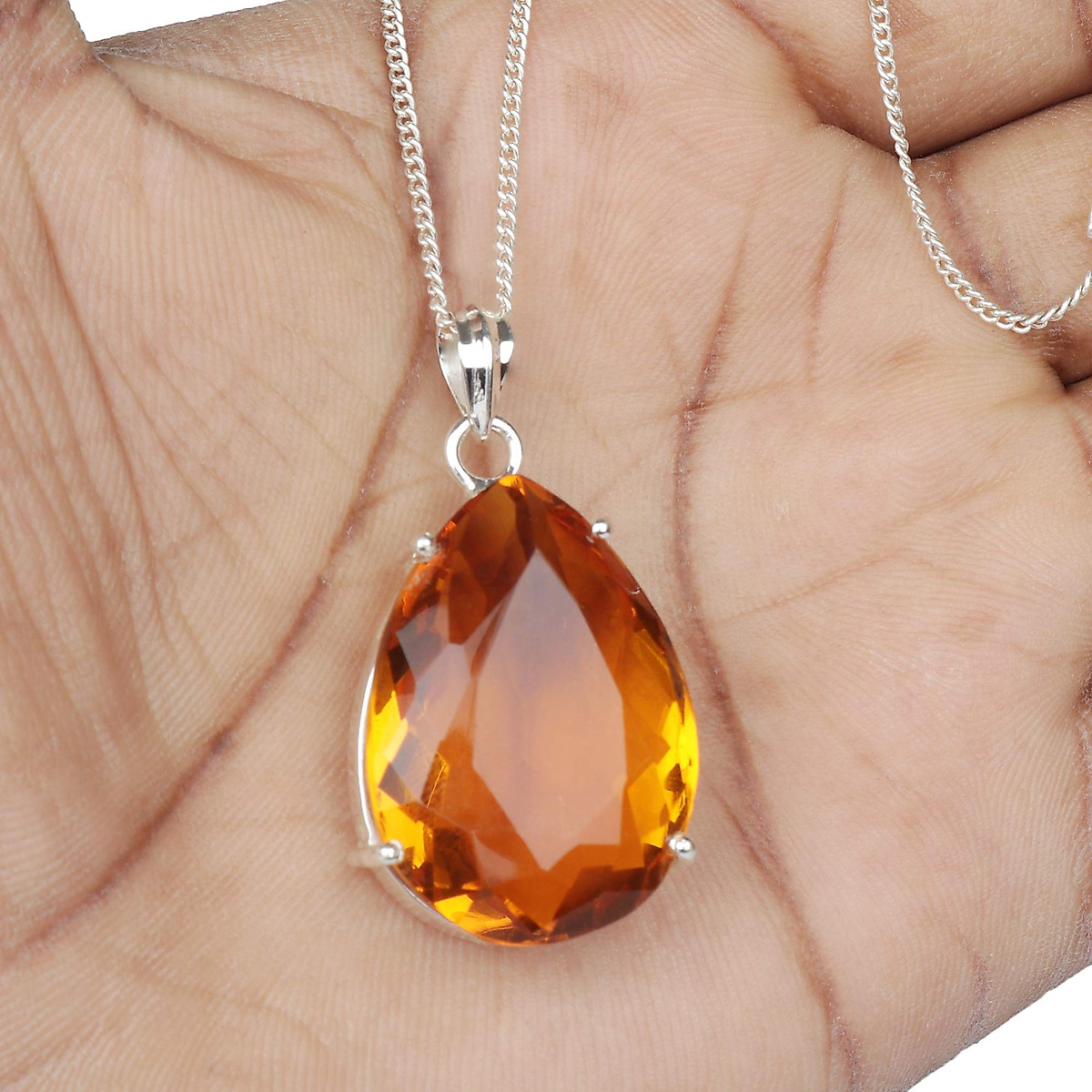 GEMHUB 15.75 Gram Stunning Yellow Citrine Pear Cut Gemstone Pendant Without Chain, Handmade 925 Sterling Silver