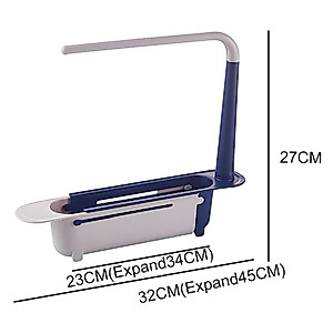 HonyQiShuo Telescopic Sink Storage Rack,Adjustable Length Telescopic Sink Rack Sponge Holder with Dishcloth Hanger Expandable Storage Drain Basket for Home Kitchen Sink (Blue)