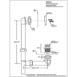 Westbrass 593244-20 White 1-1/2" Tubular Tip Toe Bath Waste Drain Kit, Stainless Steel