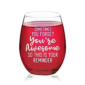 Veracco Sometimes You Forget You're Awesome So This Is Your Reminder Stemless Wine Glass Funny BirthdayGift For Someone Who Loves Drinking Bachelor Party Favors (Clear, Glass)