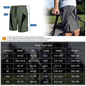 Santic Men's Bike Shorts Padded Bicycle Cycling MTB Shorts Loose-Fit 4D Padding Olive Green