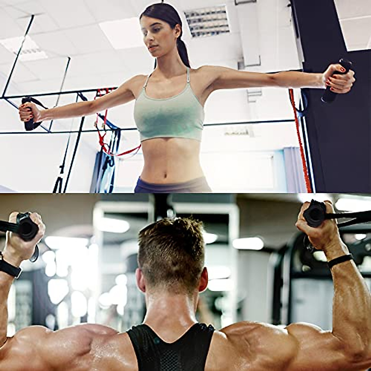 2 Pcs Resistance Bands Handle, Cable Machine Attachments Fitness Grips Strap Stirrup Handle with ABS Cores Silicon Grip for Gym Pilates Yoga Crossover Triceps Exercise