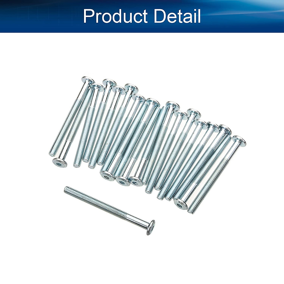 Yinpecly 20PCS M6x70mm Hex Socket Flat Head Screws Furniture Bolts Fastener Countersunk Connector Screws, Full Thread, Carbon Steel, Blue White Tone