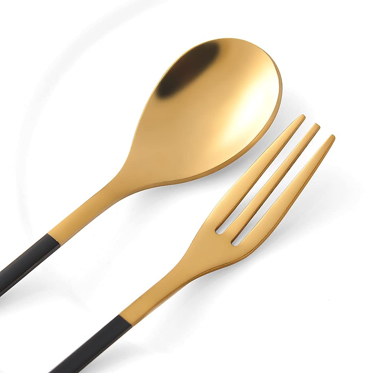 AnSaw Black Swan Base Holder with 5-Pieces 4.7-inch Small Coffee Spoons And 5-Pieces Dessert Fork,Leaf Handle Set (Black & Gold)