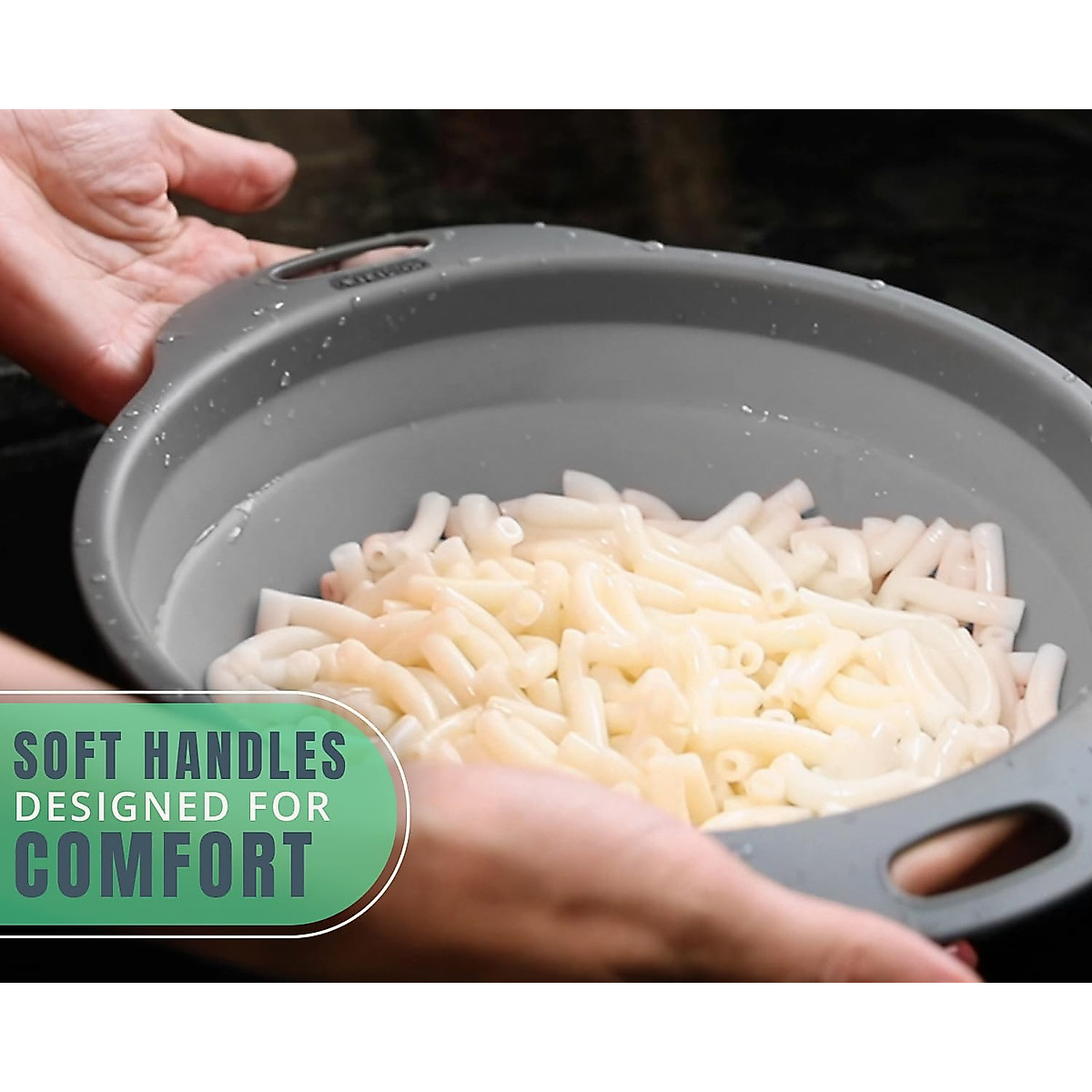 Ultimate Kitchen Strainers Set of 2 - Collapsible Silicone Colanders For Easy Storage by Comfify - Use with Pasta & Veggies or as a Fruit or Berry Bowl with Strainer - Irreplaceable for Campers - Gray