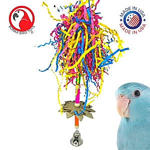 Bonka Bird Toys 1370 Foraging Stand Small Bird Toy Crinkly Chew Shred Paper Natural Woven Palm Leaf Flower Wood Bead Plastic Cockatiel Parakeet Conures