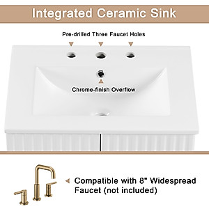 SIYSNKSI 24" Bathroom Vanity with Ceramic Sink, Bathroom Vanity Cabinet with 2 Doors and Adjustable Shelves, Solid Wood Combo Cabinet for Bathroom, Small Space (White + Solid Wood+MDF 07)