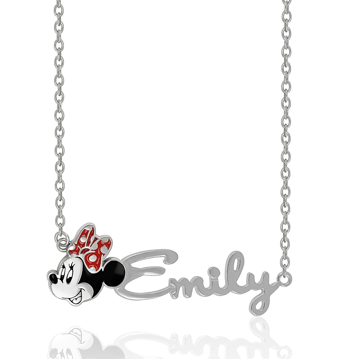 Disney Minnie Mouse Custom Name Necklace - Sterling Silver Name Necklace Personalized, Minnie Mouse Face