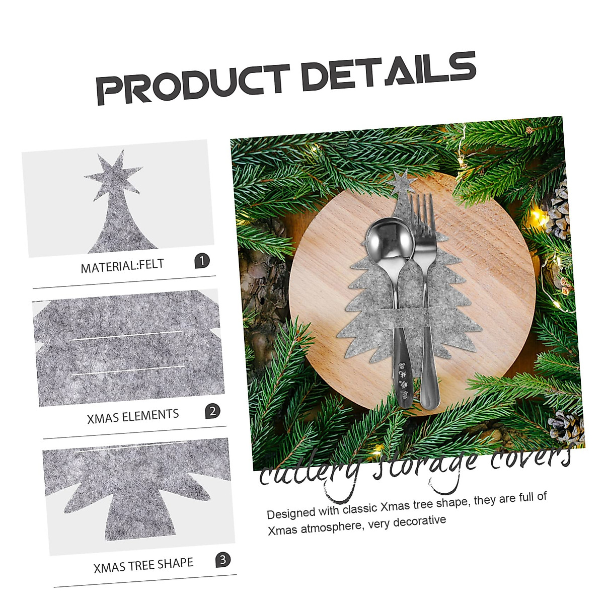 BESTOYARD 8pcs Christmas Tree Cutlery Bag Christmas Silverware Fork Cover Christmas Silverware Bags Christmas Tree Cutlery Holders Grey Decor Felt Cloth Tableware Tool Holder