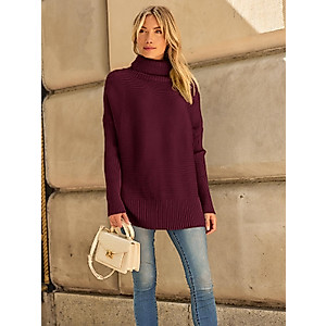 LILLUSORY Womens Turtleneck Oversized Tunic Fall Sweaters 2025 Casual Long Pullover Knit Winter Cute Poncho Fashion Trendy Clothes Outfits Clothing Tops Leggings Wine Red