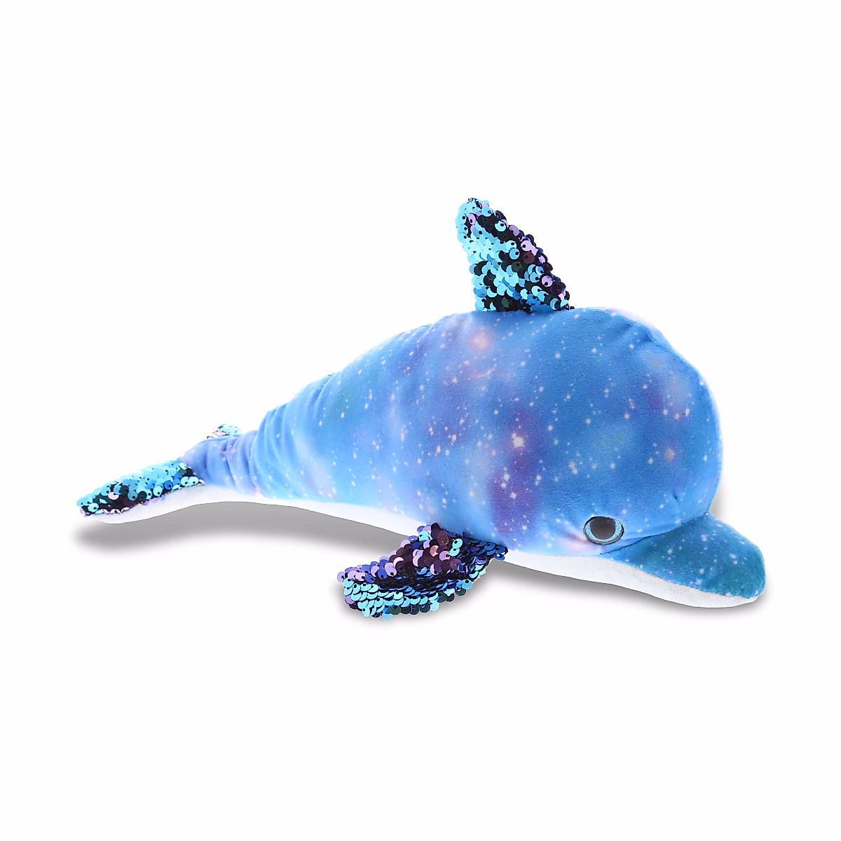 DolliBu Dolphin Space Sequin Plush - Dolphin Stuffed Animal Reversible Sequin Plush, Space-Themed Cute Stuffed Animals for Girls and Boys, Perfect Reversible Plush Dolphin for Room Décor - 12 Inches