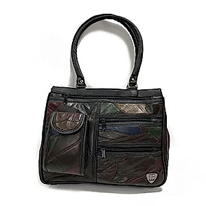 TELO TASSINI Women's Black Multi-color Patchwork Lambskin Leather Shoulder Handbag Cross-Body Purse Satchel Designer Ladies Tote (color)