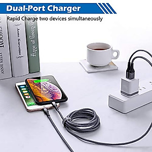 WHIRELEAST iPhone Charger Cable 10 FT with Wall Plug, Braided Long iPhone Charging Cord + Dual USB Wall Charger Block Adapter Compatible with iPhone 12/11/11 Pro Max/XS/XR/X/8/7/6 Plus, iPad (4-Pack)