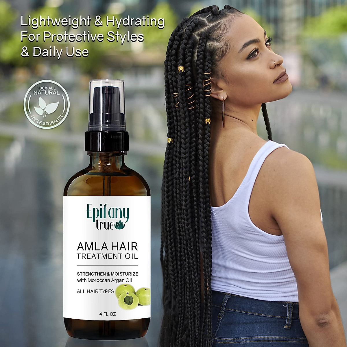 Epifany True Amla Hair Treatment Oil 4oz | Hair Growth, Loss Thinning | Sensitive Scalp | Protective Styles | Argan, Jojoba, Jamaican Black Castor Oil | 100% Natural