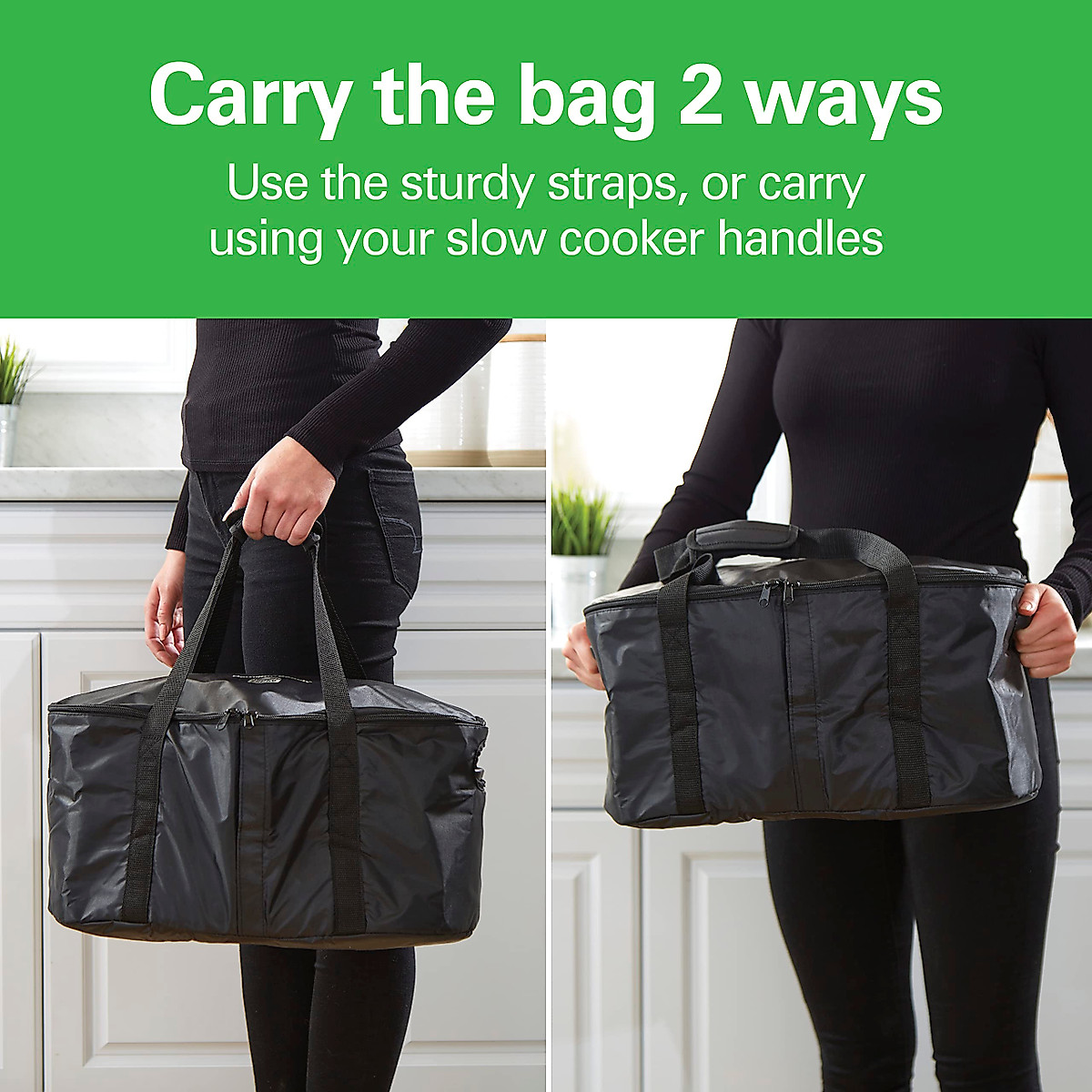 Hamilton Beach Portable Slow Cooker Travel Bag, Insulated Carrier Case for 4, 5, 6, 7 & 8 Quart Crock, Internal Mesh Net Holds Pot in Place, Compatible with Other Brands, Black (33002)