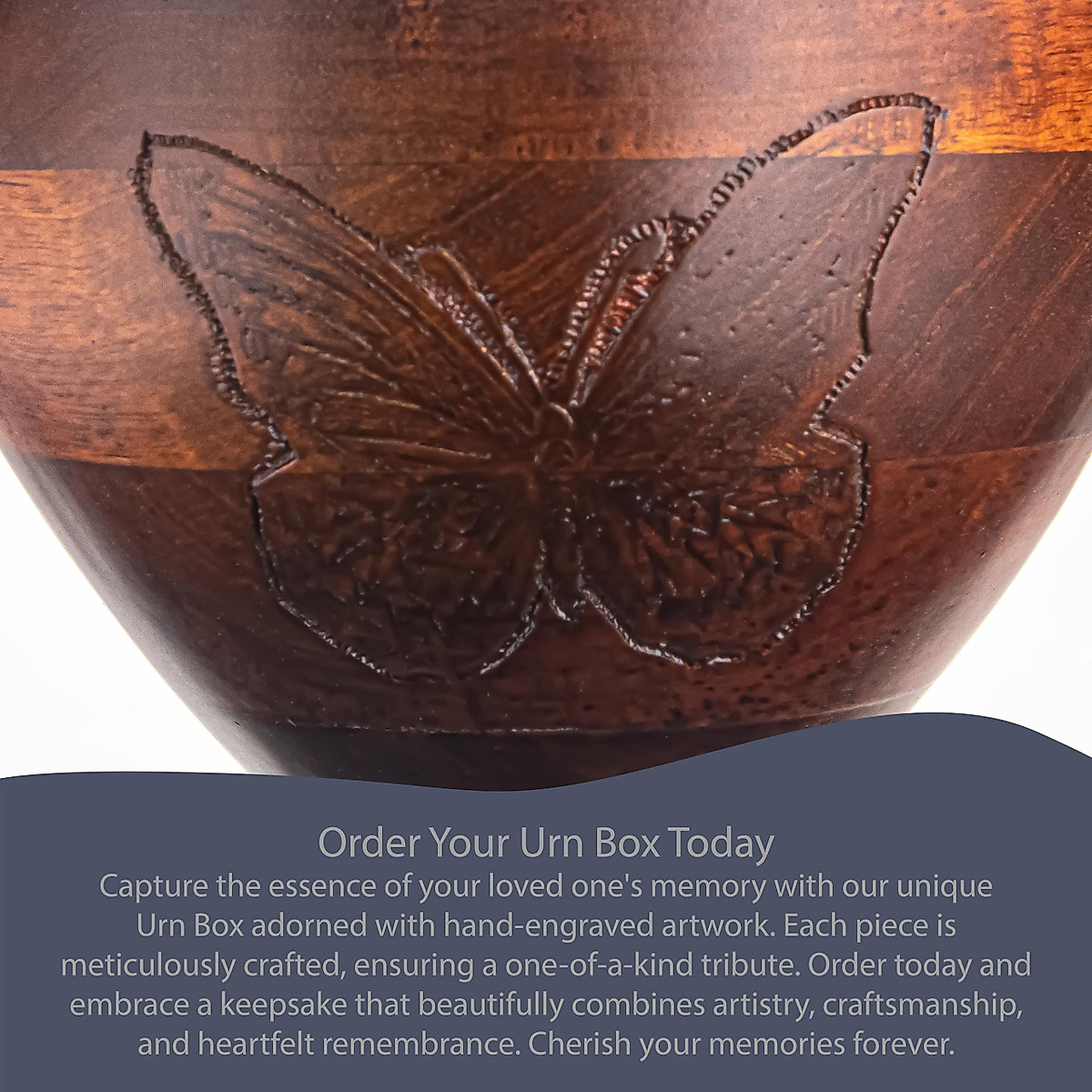 Hand Engraved Butterfly Funeral Cremation Urns for Human Ashes Adult Male Female - Pet Urns for Dogs Cat Ashes, Wooden Urns for Human Ashes, Urn Box for Ashes Keepsake