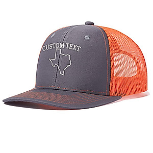 Texas Hat Custom Text/Logo Design Your Own Hat Embroidered Outdoor Trucker Hat Grey/Orange